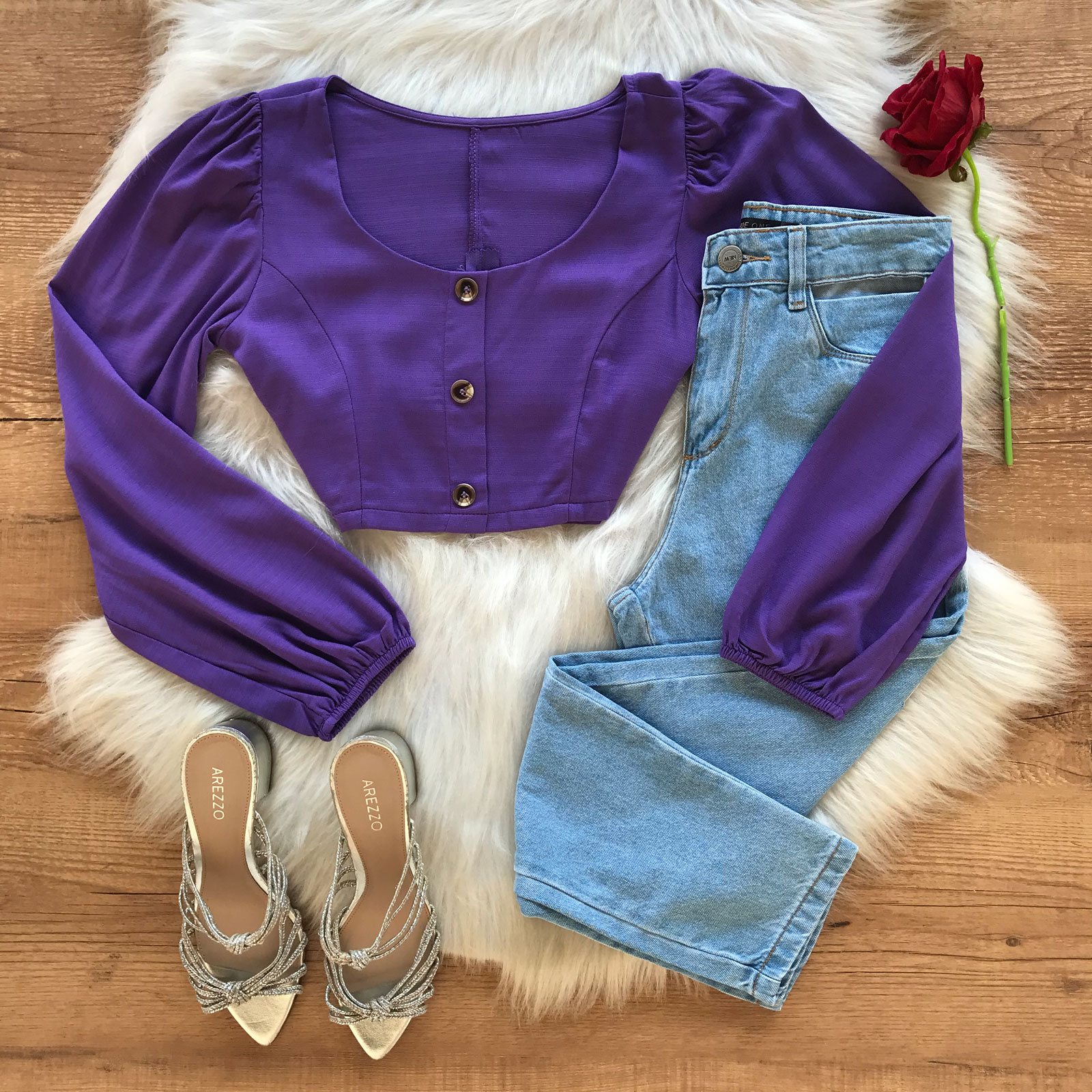 CROPPED BOTÕES MANGA LONGA ROXINHO - Dondoca Moda Feminina Dondoca Moda Feminina