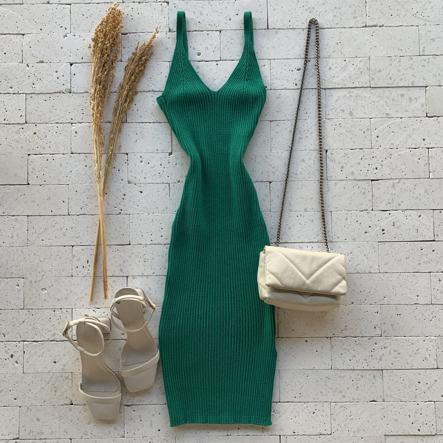 Vestido Modal Canelado com Alcinha Verde Dondoca Moda Feminina