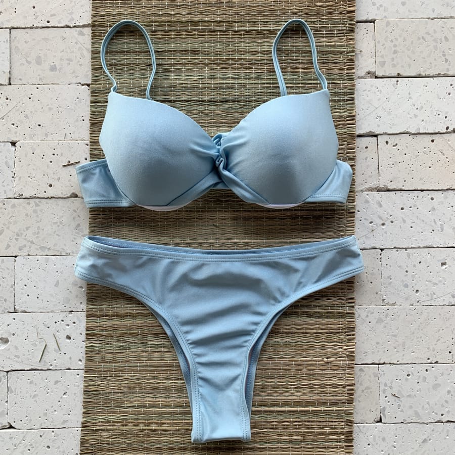Biquini Decote Torcido Fechado - Azul Dondoca Moda Feminina