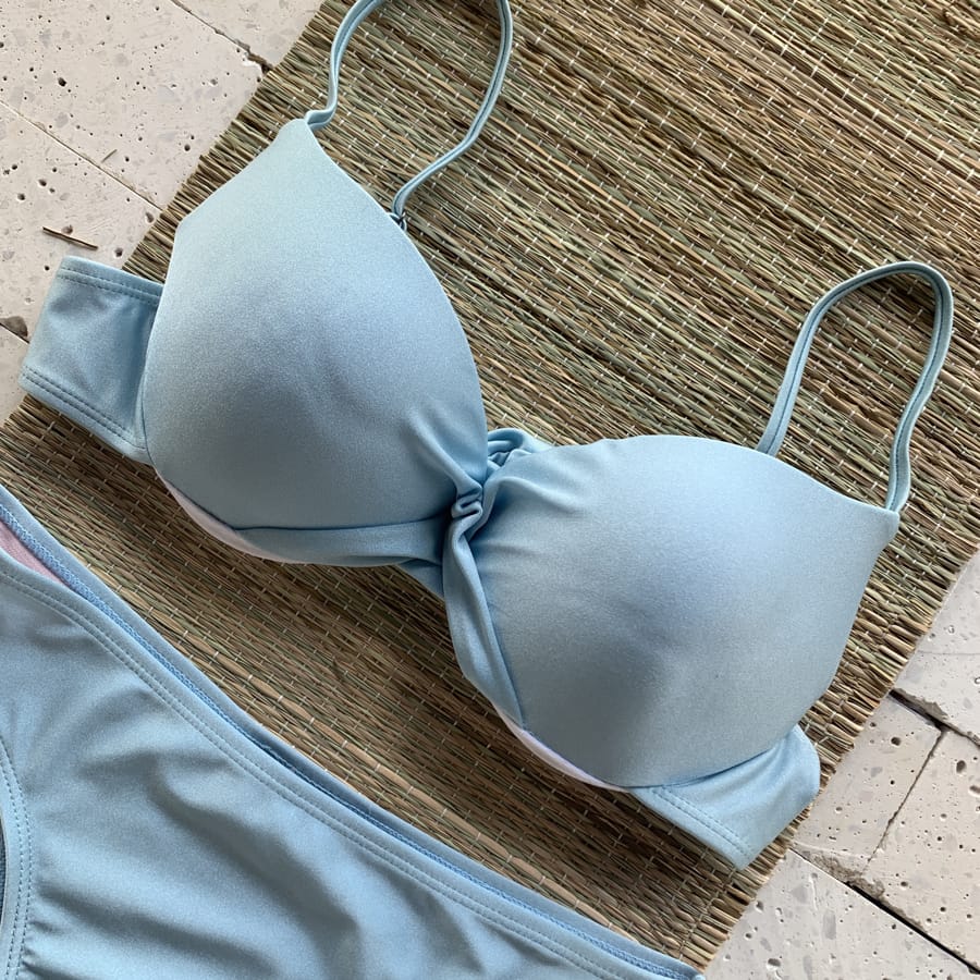 Biquini Decote Torcido Fechado - Azul Dondoca Moda Feminina