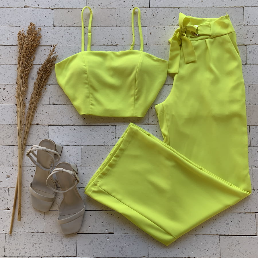 Conjunto Cropped e Calça Pantalona com Amarração Lima Dondoca Moda Feminina