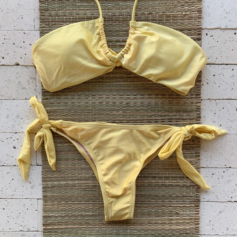 Biquíni Top Detalhe Alça Calcinha Lacinho - Amarelo Dondoca Moda Feminina